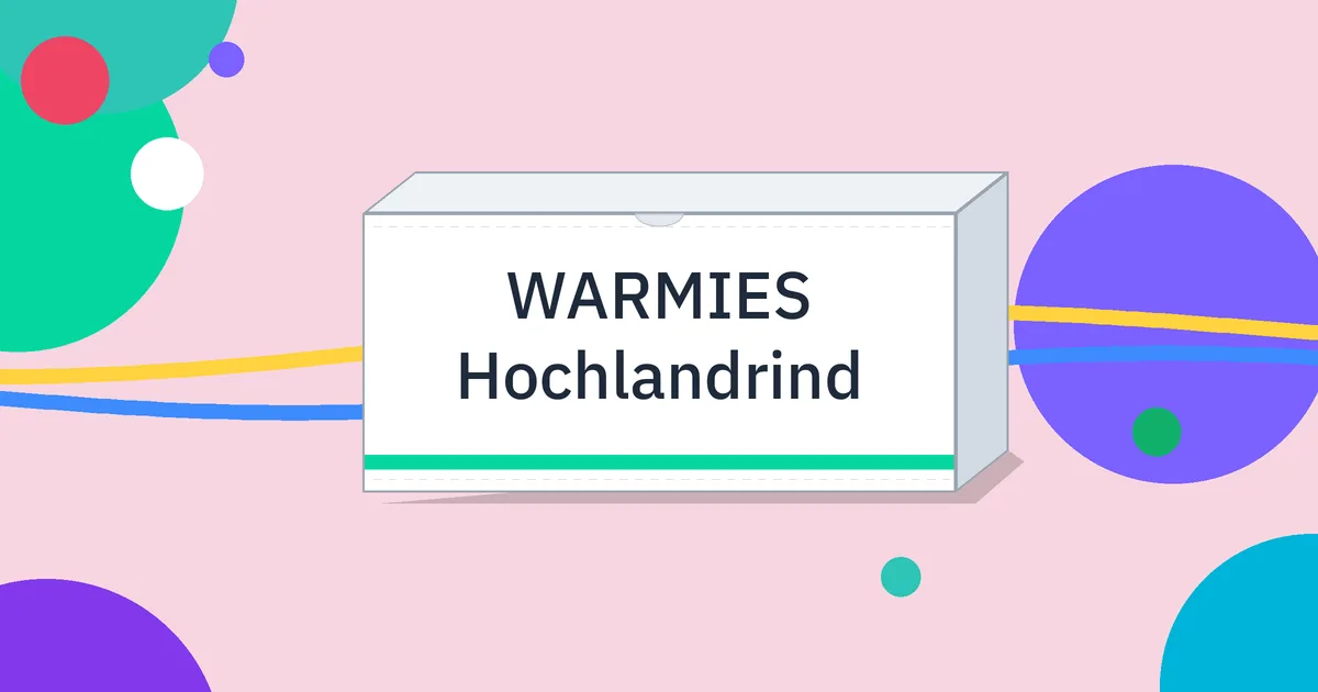 Symbolbild: Packung mit der Aufschrift WARMIES Hochlandrind (PZN 19139870) – Verfügbarkeit und Bezug in Apotheken in Frankfurt am Main