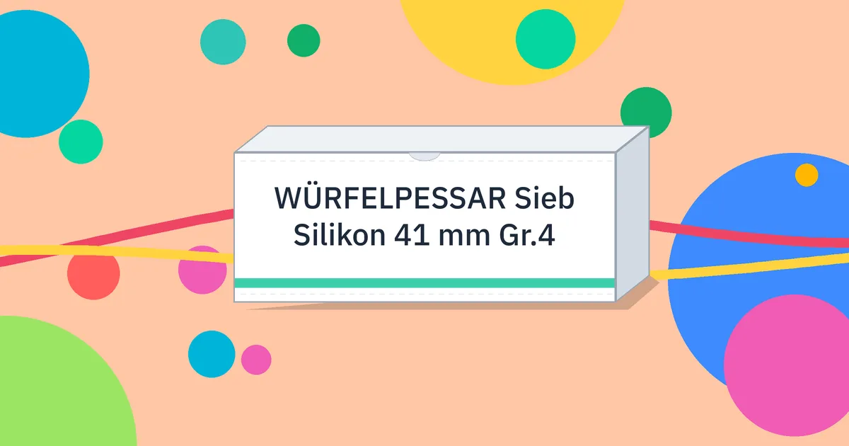 Symbolbild: Packung mit der Aufschrift WÜRFELPESSAR Sieb Silikon 41 mm Gr.4 (PZN 04925640) – Verfügbarkeit und Bezug in Apotheken in Frankfurt am Main