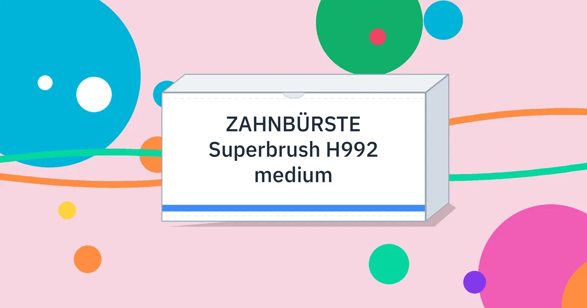 Symbolbild: Packung mit der Aufschrift ZAHNBÜRSTE Superbrush H992 medium (PZN 08519782) – Verfügbarkeit und Bezug in Apotheken in Frankfurt am Main