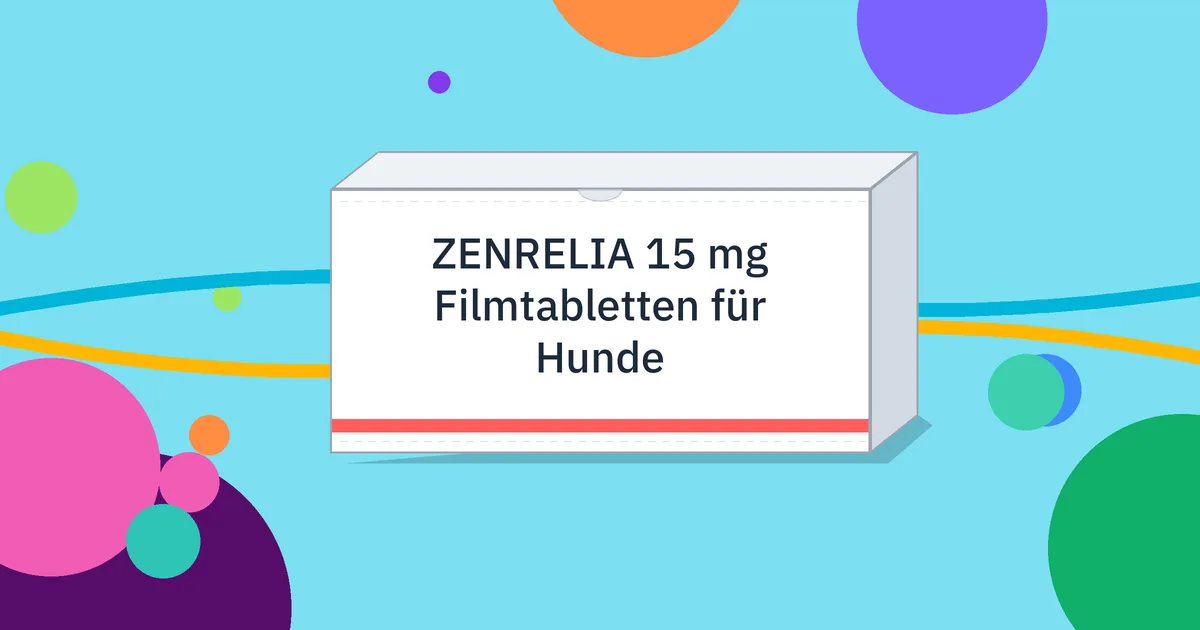 Symbolbild: Packung mit der Aufschrift ZENRELIA 15 mg Filmtabletten für Hunde (PZN 19711330) – Verfügbarkeit und Bezug in Apotheken in Frankfurt am Main