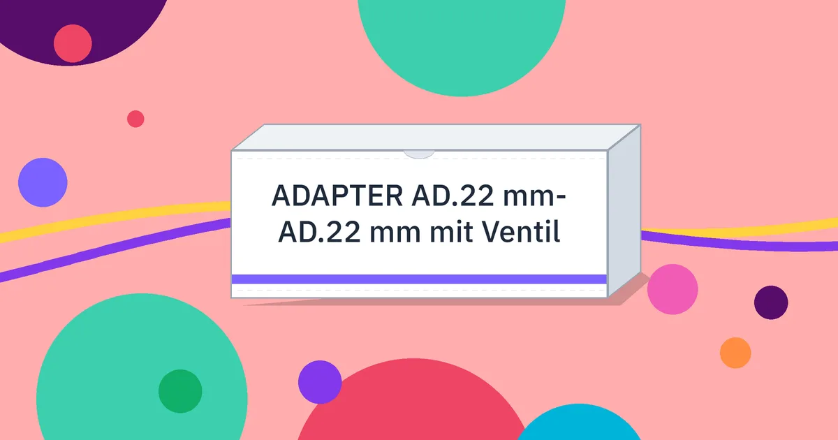 Symbolbild: Packung mit der Aufschrift ADAPTER AD.22 mm-AD.22 mm mit Ventil (PZN 17432057) – Verfügbarkeit und Bezug in Apotheken in Frankfurt am Main