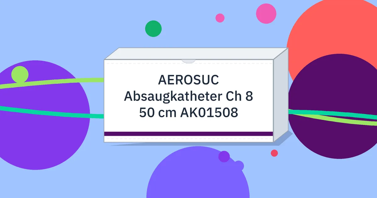 Symbolbild: Packung mit der Aufschrift AEROSUC Absaugkatheter Ch 8 50 cm AK01508 (PZN 01326583) – Verfügbarkeit und Bezug in Apotheken in Frankfurt am Main