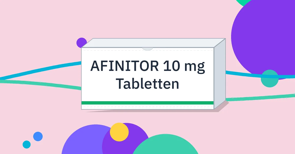 Symbolbild: Packung mit der Aufschrift AFINITOR 10 mg Tabletten (PZN 11658547) – Verfügbarkeit und Bezug in Apotheken in Frankfurt am Main