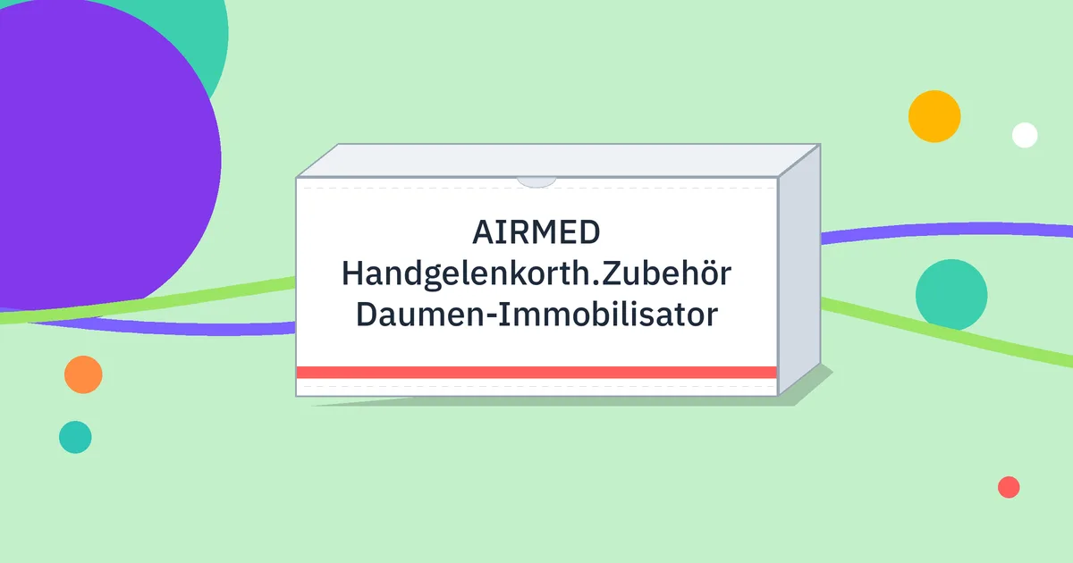 Symbolbild: Packung mit der Aufschrift AIRMED Handgelenkorth.Zubehör Daumen-Immobilisator (PZN 14049091) – Verfügbarkeit und Bezug in Apotheken in Frankfurt am Main