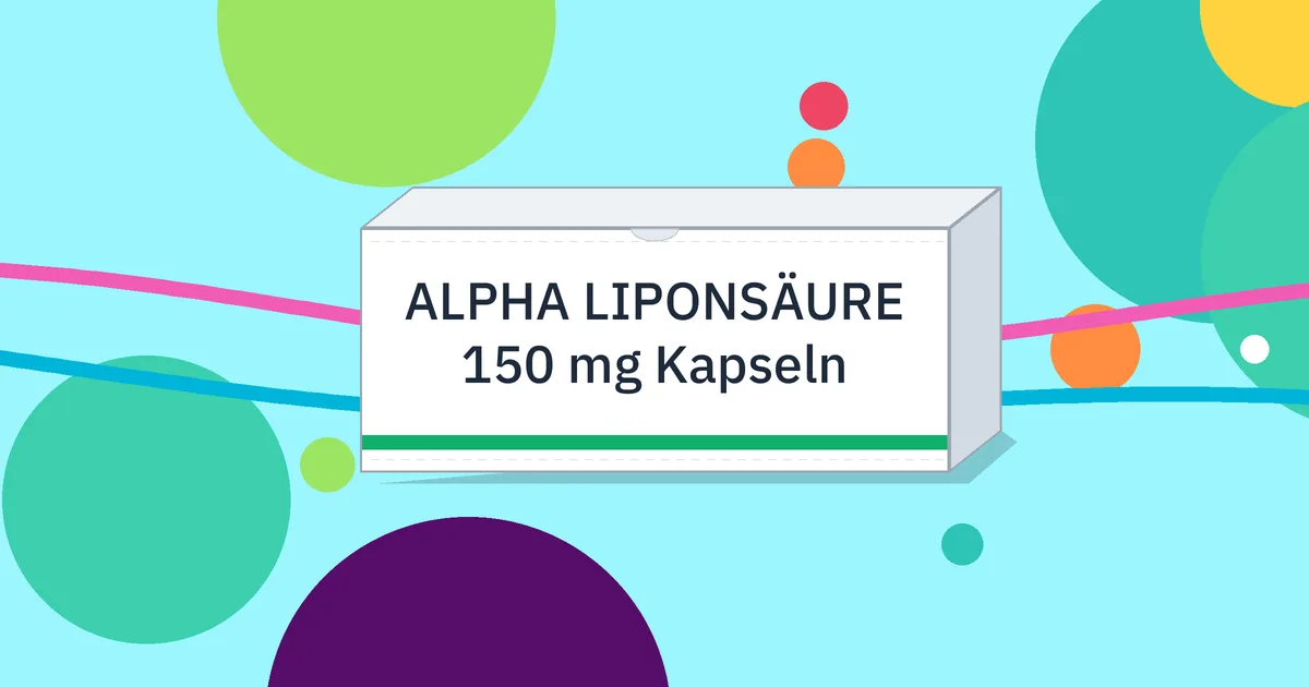 Symbolbild: Packung mit der Aufschrift ALPHA LIPONSÄURE 150 mg Kapseln (PZN 10111657) – Verfügbarkeit und Bezug in Apotheken in Frankfurt am Main