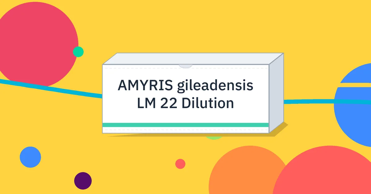 Symbolbild: Packung mit der Aufschrift AMYRIS gileadensis LM 22 Dilution (PZN 13327091) – Verfügbarkeit und Bezug in Apotheken in Frankfurt am Main