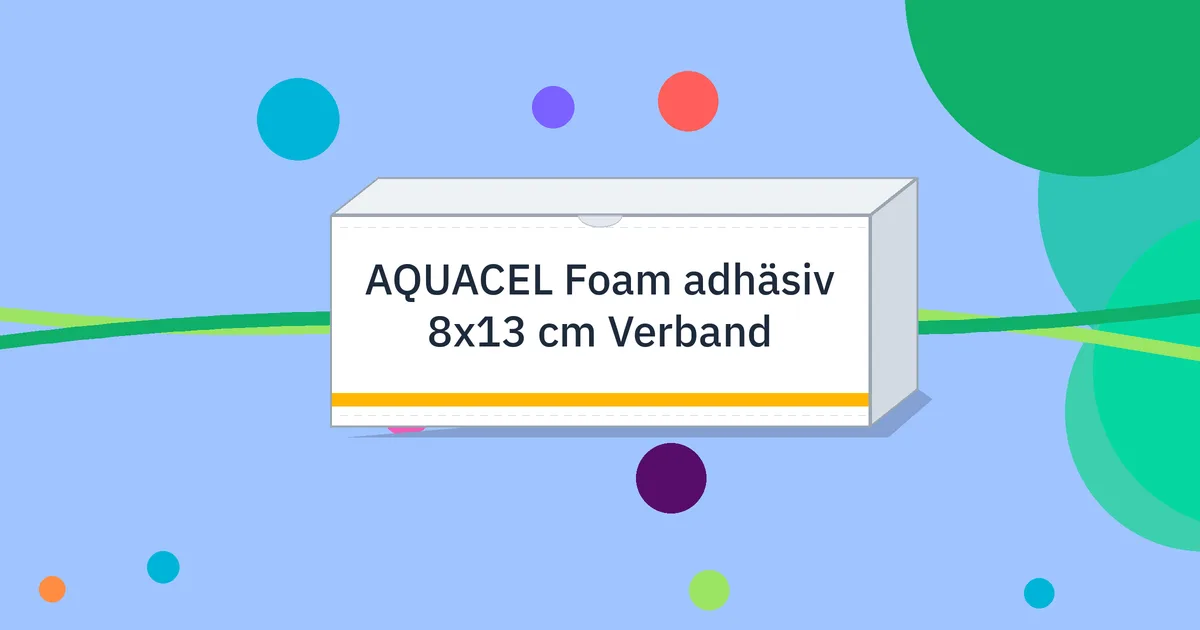 Symbolbild: Packung mit der Aufschrift AQUACEL Foam adhäsiv 8x13 cm Verband (PZN 16595047) – Verfügbarkeit und Bezug in Apotheken in Frankfurt am Main