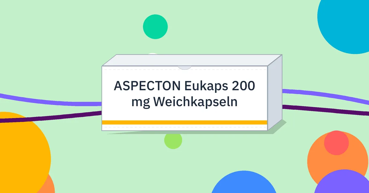Symbolbild: Packung mit der Aufschrift ASPECTON Eukaps 200 mg Weichkapseln (PZN 06149157) – Verfügbarkeit und Bezug in Apotheken in Frankfurt am Main