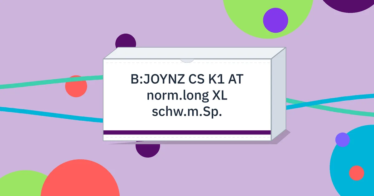 Symbolbild: Packung mit der Aufschrift B:JOYNZ CS K1 AT norm.long XL schw.m.Sp. (PZN 20537222) – Verfügbarkeit und Bezug in Apotheken in Frankfurt am Main