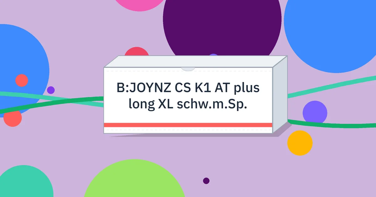 Symbolbild: Packung mit der Aufschrift B:JOYNZ CS K1 AT plus long XL schw.m.Sp. (PZN 20537268) – Verfügbarkeit und Bezug in Apotheken in Frankfurt am Main