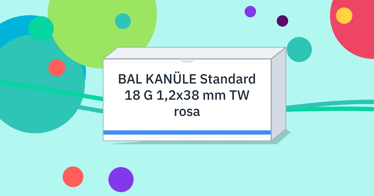 Symbolbild: Packung mit der Aufschrift BAL KANÜLE Standard 18 G 1,2x38 mm TW rosa (PZN 19124147) – Verfügbarkeit und Bezug in Apotheken in Frankfurt am Main