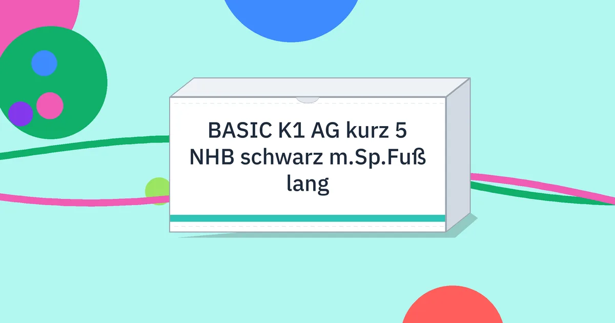 Symbolbild: Packung mit der Aufschrift BASIC K1 AG kurz 5 NHB schwarz m.Sp.Fuß lang (PZN 20261240) – Verfügbarkeit und Bezug in Apotheken in Frankfurt am Main