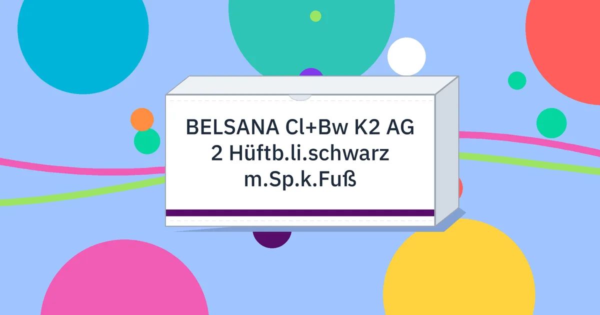 Symbolbild: Packung mit der Aufschrift BELSANA Cl+Bw K2 AG 2 Hüftb.li.schwarz m.Sp.k.Fuß (PZN 12254094) – Verfügbarkeit und Bezug in Apotheken in Frankfurt am Main