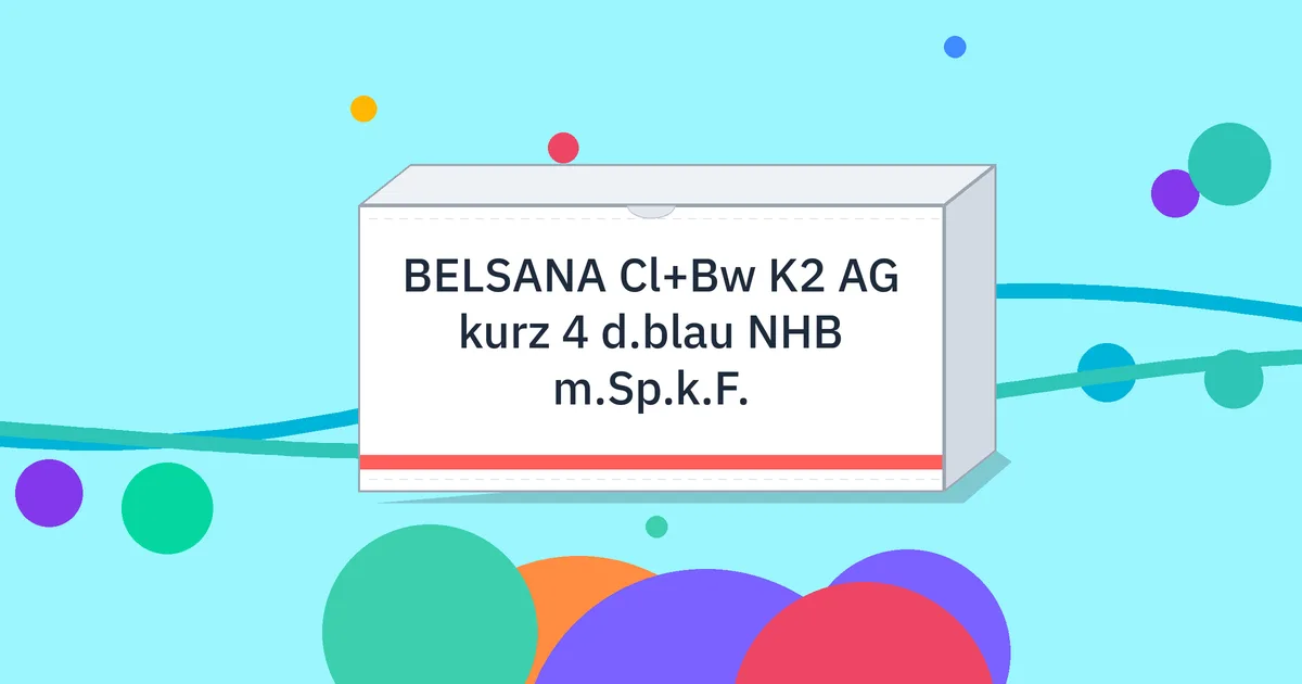 Symbolbild: Packung mit der Aufschrift BELSANA Cl+Bw K2 AG kurz 4 d.blau NHB m.Sp.k.F. (PZN 15627319) – Verfügbarkeit und Bezug in Apotheken in Frankfurt am Main