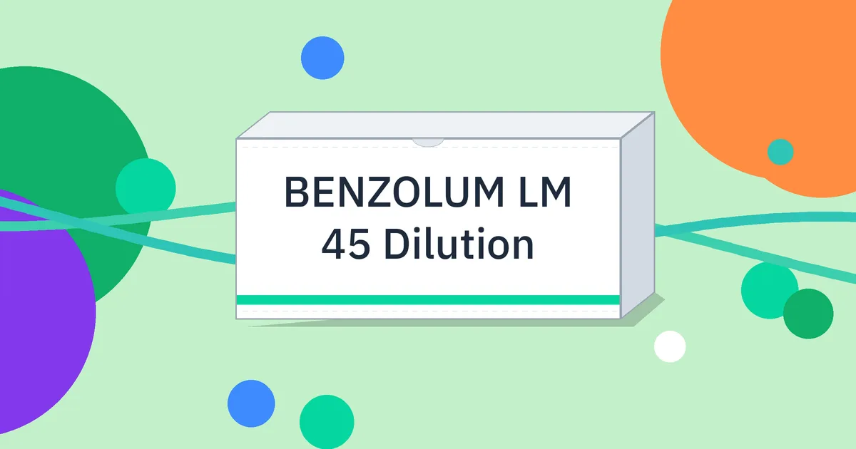 Symbolbild: Packung mit der Aufschrift BENZOLUM LM 45 Dilution (PZN 12792704) – Verfügbarkeit und Bezug in Apotheken in Frankfurt am Main