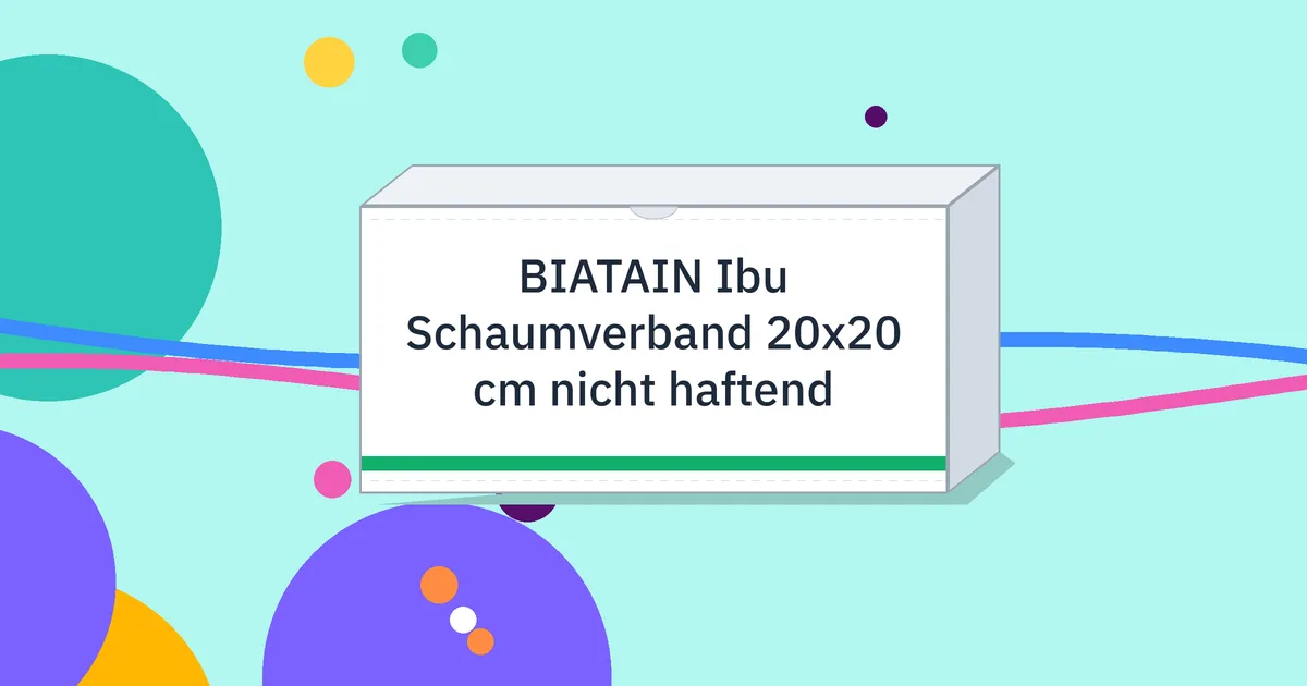 Symbolbild: Packung mit der Aufschrift BIATAIN Ibu Schaumverband 20x20 cm nicht haftend (PZN 20802552) – Verfügbarkeit und Bezug in Apotheken in Frankfurt am Main
