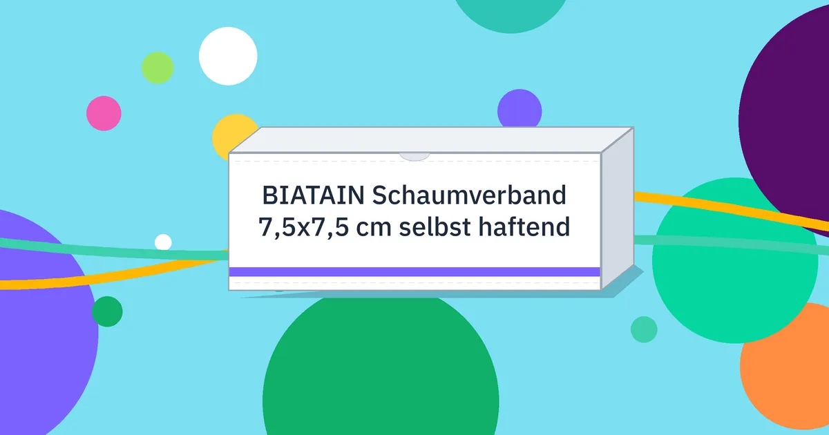 Symbolbild: Packung mit der Aufschrift BIATAIN Schaumverband 7,5x7,5 cm selbst haftend (PZN 20389164) – Verfügbarkeit und Bezug in Apotheken in Frankfurt am Main
