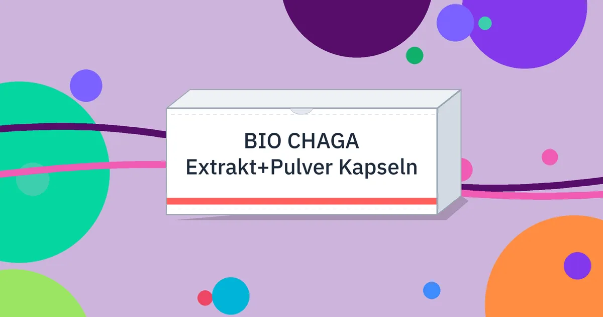 Symbolbild: Packung mit der Aufschrift BIO CHAGA Extrakt+Pulver Kapseln (PZN 19892768) – Verfügbarkeit und Bezug in Apotheken in Frankfurt am Main