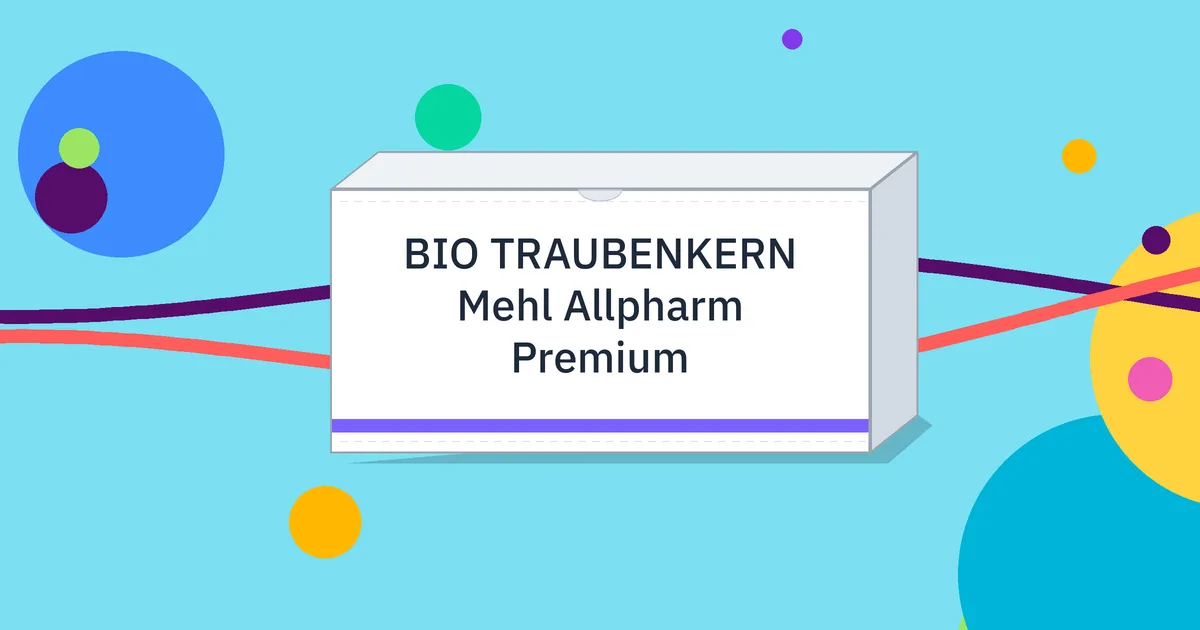 Symbolbild: Packung mit der Aufschrift BIO TRAUBENKERN Mehl Allpharm Premium (PZN 19512872) – Verfügbarkeit und Bezug in Apotheken in Frankfurt am Main