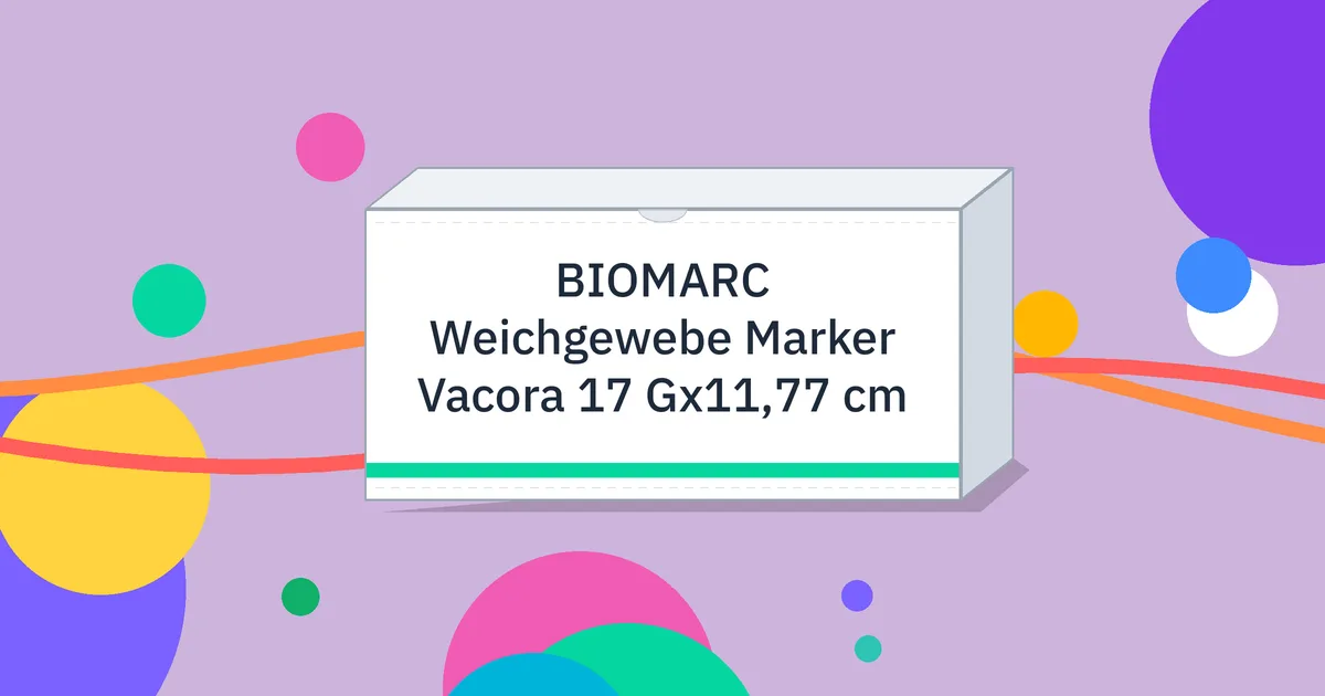 Symbolbild: Packung mit der Aufschrift BIOMARC Weichgewebe Marker Vacora 17 Gx11,77 cm (PZN 09523449) – Verfügbarkeit und Bezug in Apotheken in Frankfurt am Main