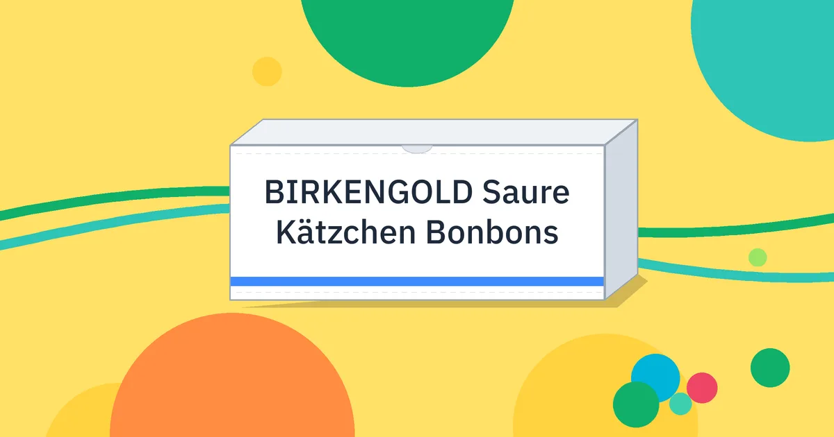 Symbolbild: Packung mit der Aufschrift BIRKENGOLD Saure Kätzchen Bonbons (PZN 19514078) – Verfügbarkeit und Bezug in Apotheken in Frankfurt am Main