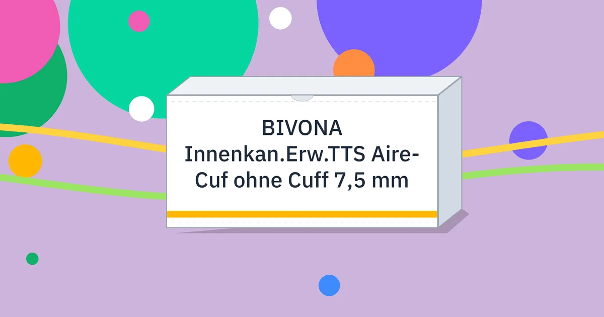 Symbolbild: Packung mit der Aufschrift BIVONA Innenkan.Erw.TTS Aire-Cuf ohne Cuff 7,5 mm (PZN 01301643) – Verfügbarkeit und Bezug in Apotheken in Frankfurt am Main