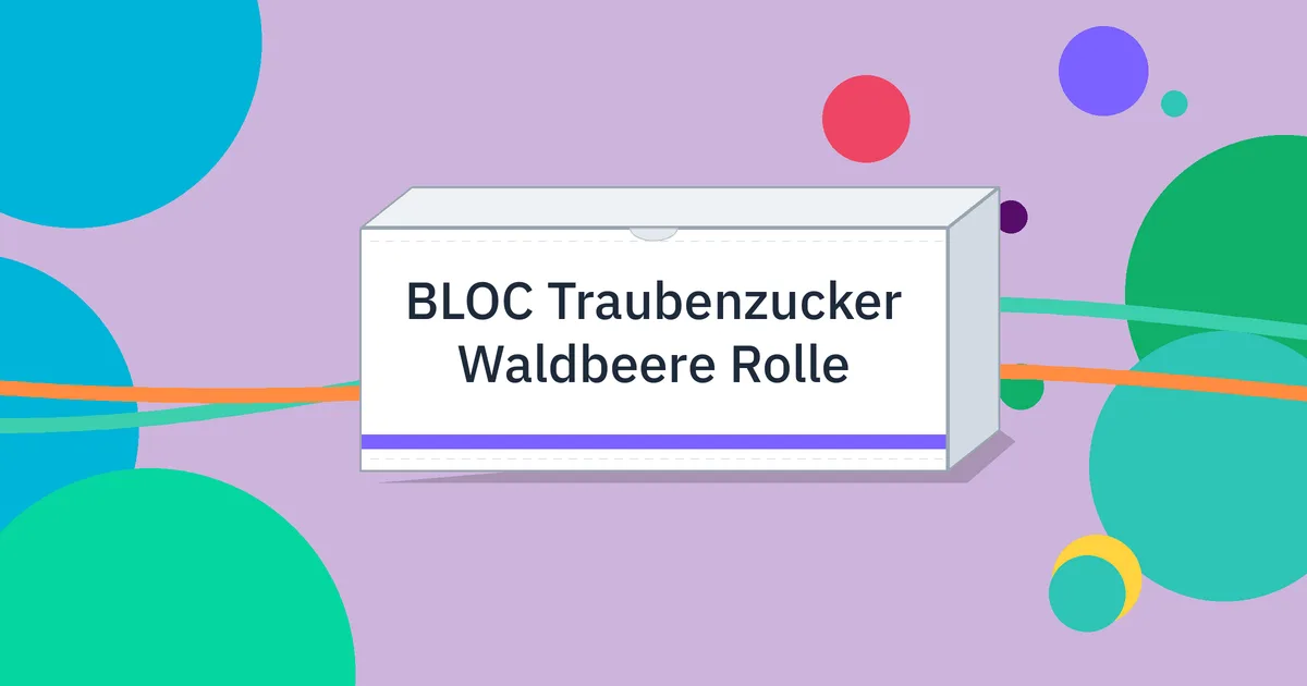 Symbolbild: Packung mit der Aufschrift BLOC Traubenzucker Waldbeere Rolle (PZN 02430874) – Verfügbarkeit und Bezug in Apotheken in Frankfurt am Main