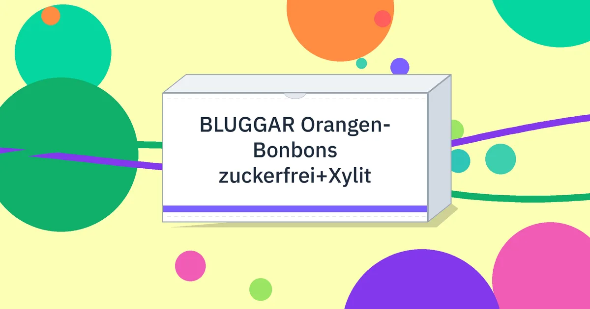 Symbolbild: Packung mit der Aufschrift BLUGGAR Orangen-Bonbons zuckerfrei+Xylit (PZN 20604800) – Verfügbarkeit und Bezug in Apotheken in Frankfurt am Main