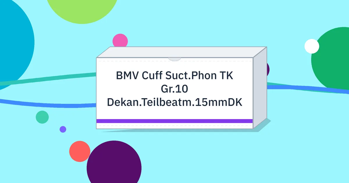 Symbolbild: Packung mit der Aufschrift BMV Cuff Suct.Phon TK Gr.10 Dekan.Teilbeatm.15mmDK (PZN 19102329) – Verfügbarkeit und Bezug in Apotheken in Frankfurt am Main