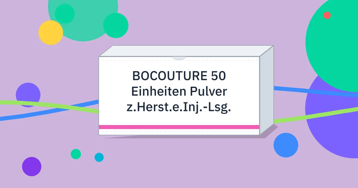 Symbolbild: Packung mit der Aufschrift BOCOUTURE 50 Einheiten Pulver z.Herst.e.Inj.-Lsg. (PZN 17453148) – Verfügbarkeit und Bezug in Apotheken in Frankfurt am Main
