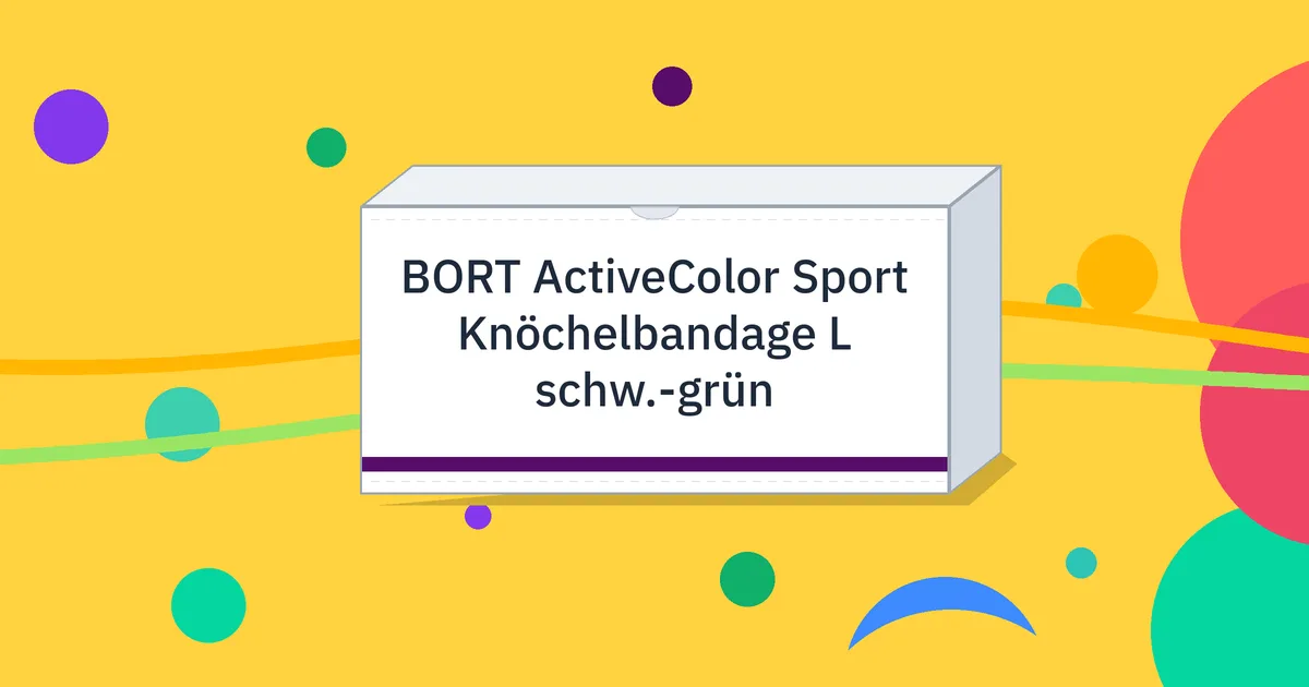 Symbolbild: Packung mit der Aufschrift BORT ActiveColor Sport Knöchelbandage L schw.-grün (PZN 12573853) – Verfügbarkeit und Bezug in Apotheken in Frankfurt am Main