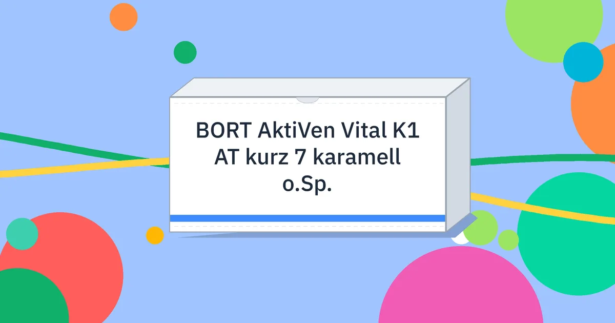 Symbolbild: Packung mit der Aufschrift BORT AktiVen Vital K1 AT kurz 7 karamell o.Sp. (PZN 13737044) – Verfügbarkeit und Bezug in Apotheken in Frankfurt am Main