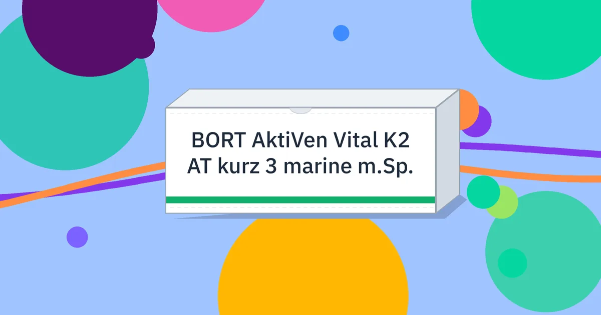 Symbolbild: Packung mit der Aufschrift BORT AktiVen Vital K2 AT kurz 3 marine m.Sp. (PZN 13741933) – Verfügbarkeit und Bezug in Apotheken in Frankfurt am Main
