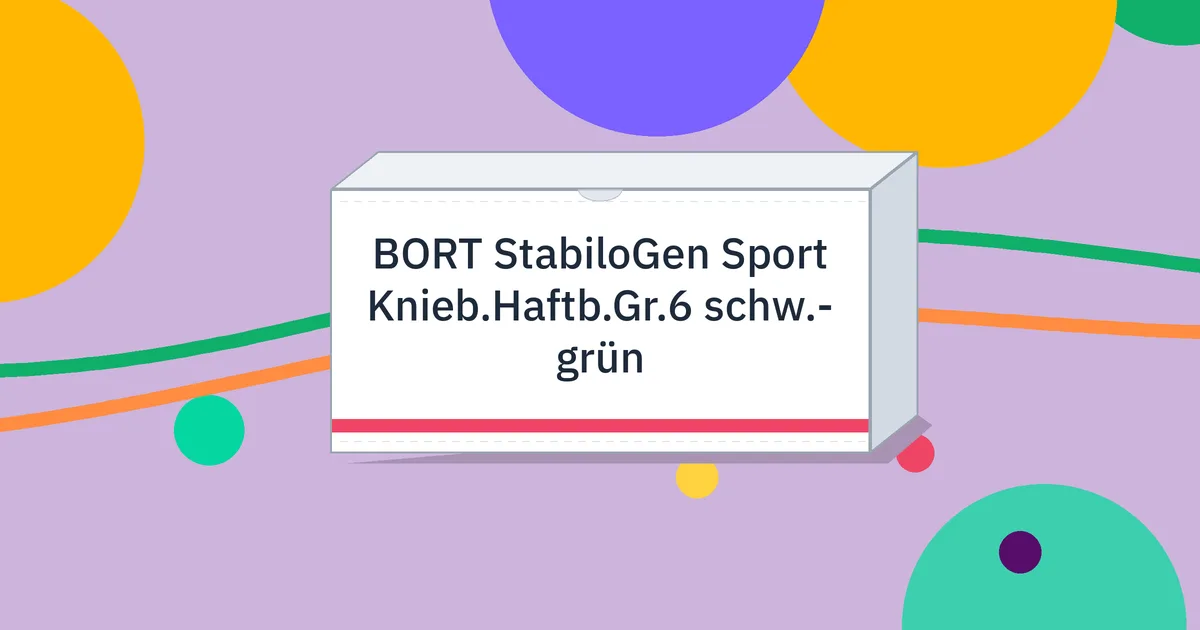 Symbolbild: Packung mit der Aufschrift BORT StabiloGen Sport Knieb.Haftb.Gr.6 schw.-grün (PZN 19111334) – Verfügbarkeit und Bezug in Apotheken in Frankfurt am Main