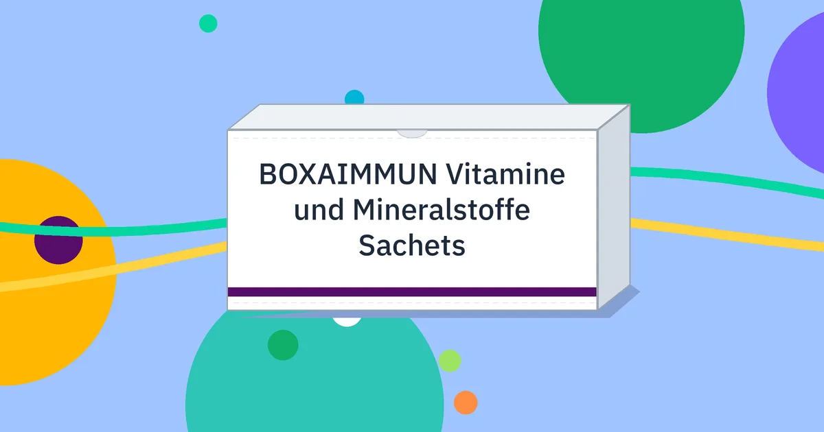 Symbolbild: Packung mit der Aufschrift BOXAIMMUN Vitamine und Mineralstoffe Sachets (PZN 17438232) – Verfügbarkeit und Bezug in Apotheken in Frankfurt am Main