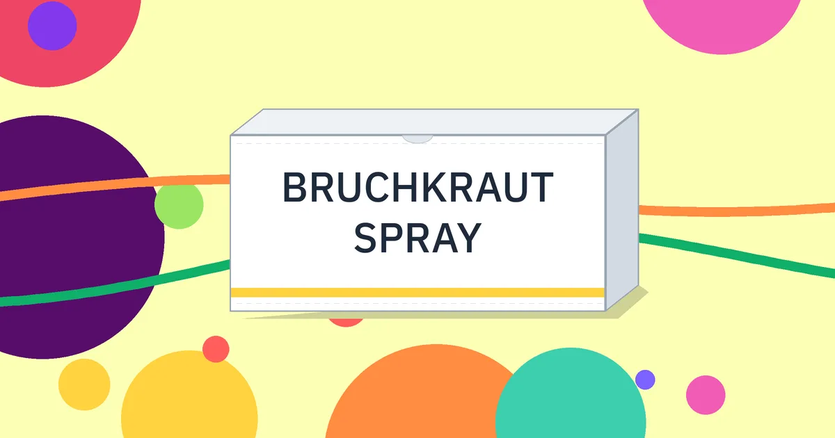 Symbolbild: Packung mit der Aufschrift BRUCHKRAUT SPRAY (PZN 14249559) – Verfügbarkeit und Bezug in Apotheken in Frankfurt am Main