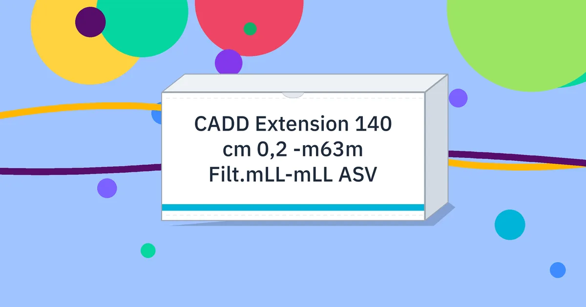 Symbolbild: Packung mit der Aufschrift CADD Extension 140 cm 0,2 -m63m Filt.mLL-mLL ASV (PZN 16786149) – Verfügbarkeit und Bezug in Apotheken in Frankfurt am Main