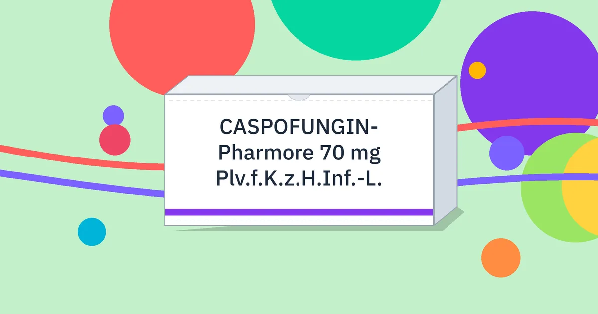 Symbolbild: Packung mit der Aufschrift CASPOFUNGIN-Pharmore 70 mg Plv.f.K.z.H.Inf.-L. (PZN 12869795) – Verfügbarkeit und Bezug in Apotheken in Frankfurt am Main