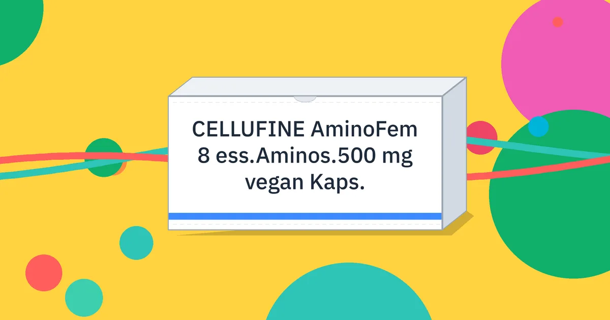 Symbolbild: Packung mit der Aufschrift CELLUFINE AminoFem 8 ess.Aminos.500 mg vegan Kaps. (PZN 19149590) – Verfügbarkeit und Bezug in Apotheken in Frankfurt am Main