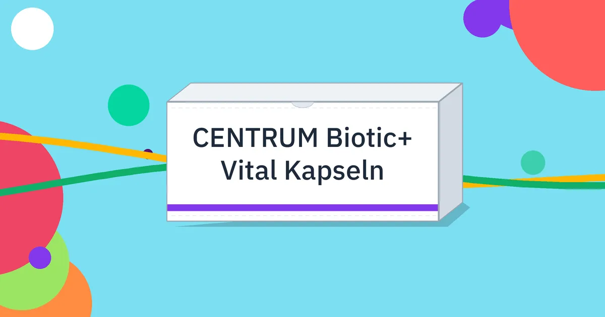 Symbolbild: Packung mit der Aufschrift CENTRUM Biotic+ Vital Kapseln (PZN 19973283) – Verfügbarkeit und Bezug in Apotheken in Frankfurt am Main