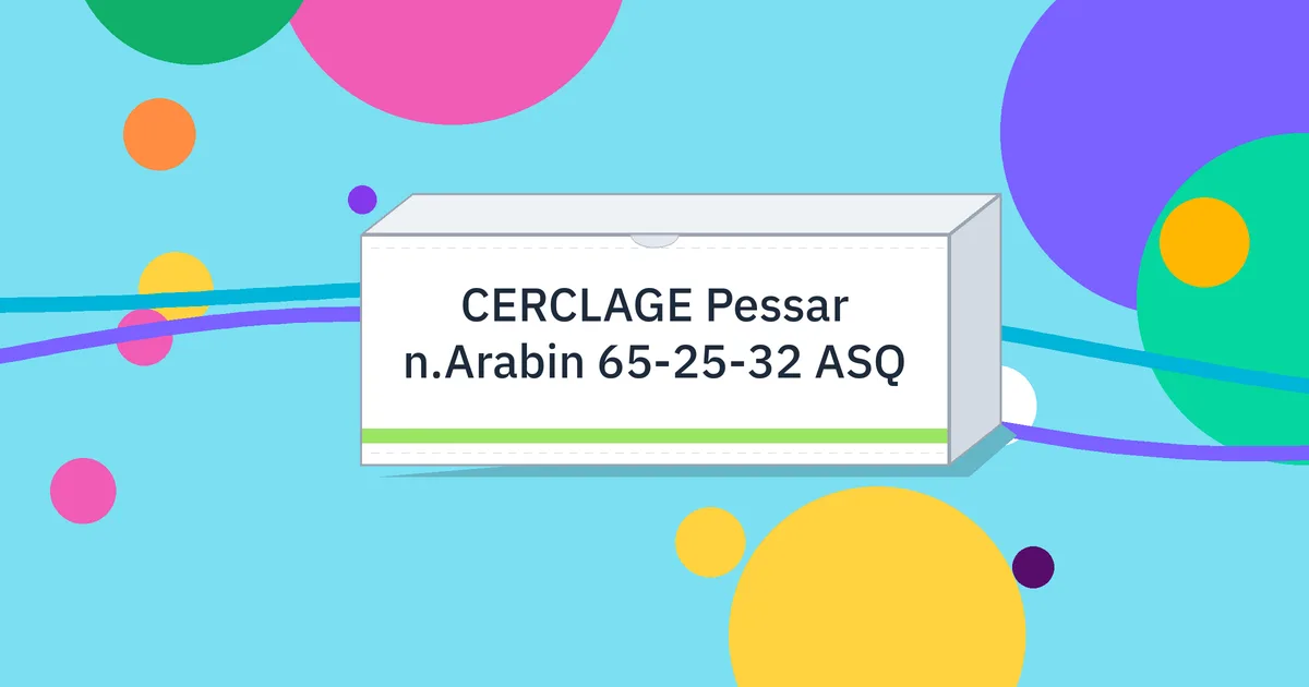 Symbolbild: Packung mit der Aufschrift CERCLAGE Pessar n.Arabin 65-25-32 ASQ (PZN 03373948) – Verfügbarkeit und Bezug in Apotheken in Frankfurt am Main