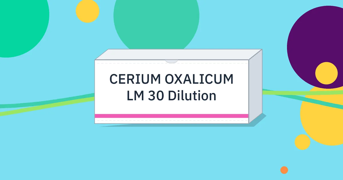 Symbolbild: Packung mit der Aufschrift CERIUM OXALICUM LM 30 Dilution (PZN 13438264) – Verfügbarkeit und Bezug in Apotheken in Frankfurt am Main