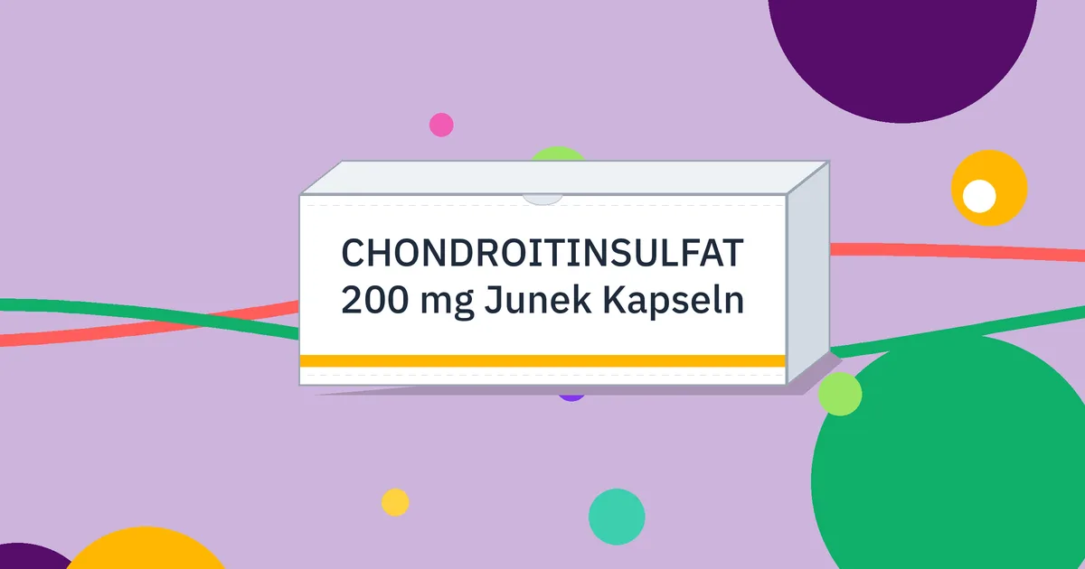 Symbolbild: Packung mit der Aufschrift CHONDROITINSULFAT 200 mg Junek Kapseln (PZN 01097473) – Verfügbarkeit und Bezug in Apotheken in Frankfurt am Main