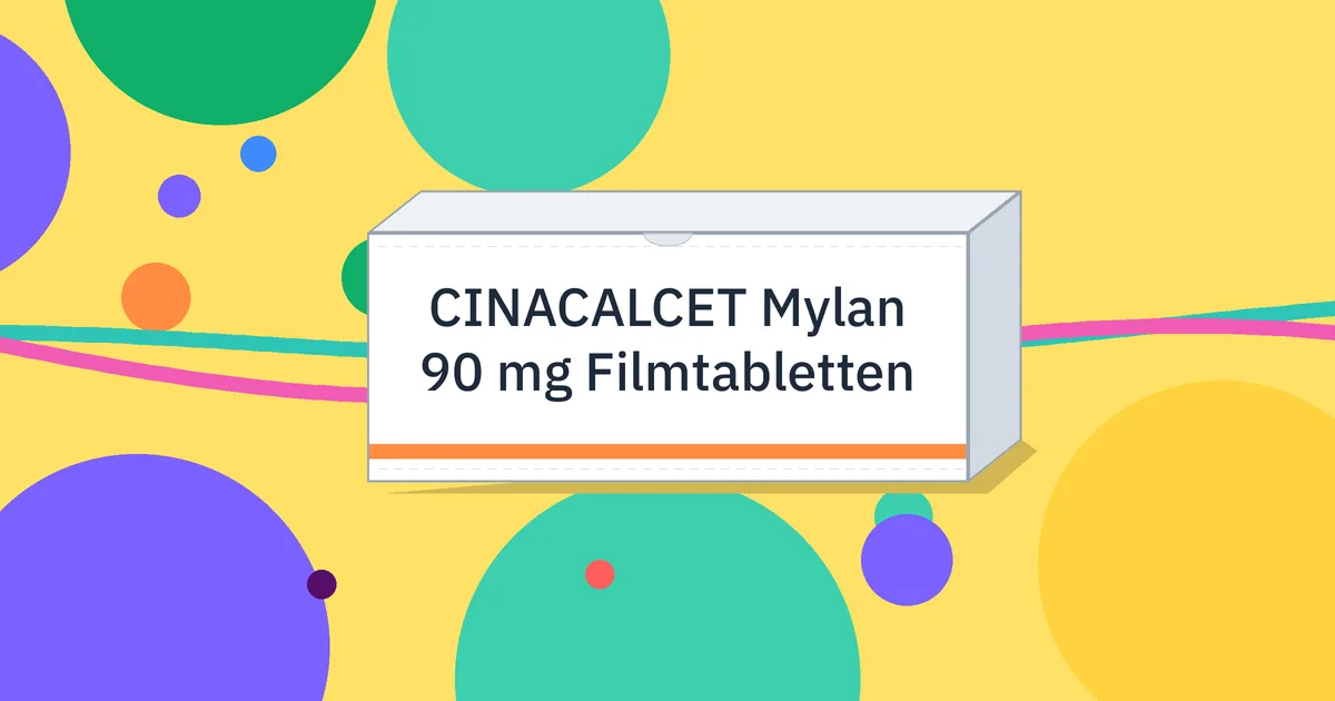 Symbolbild: Packung mit der Aufschrift CINACALCET Mylan 90 mg Filmtabletten (PZN 16036738) – Verfügbarkeit und Bezug in Apotheken in Frankfurt am Main