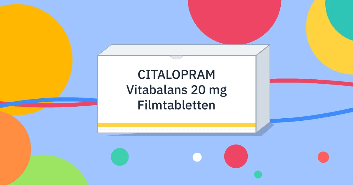 Symbolbild: Packung mit der Aufschrift CITALOPRAM Vitabalans 20 mg Filmtabletten (PZN 04704985) – Verfügbarkeit und Bezug in Apotheken in Frankfurt am Main