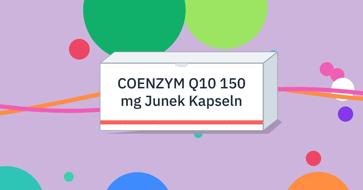 Symbolbild: Packung mit der Aufschrift COENZYM Q10 150 mg Junek Kapseln (PZN 09720144) – Verfügbarkeit und Bezug in Apotheken in Frankfurt am Main