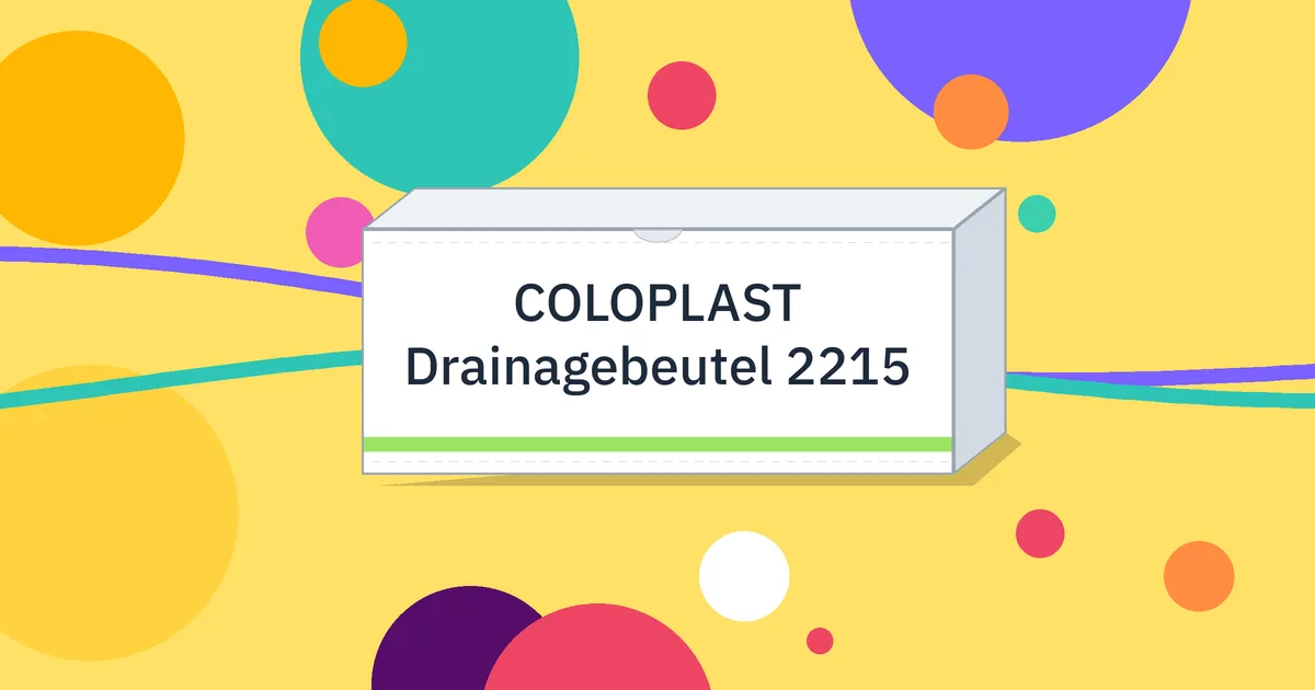 Symbolbild: Packung mit der Aufschrift COLOPLAST Drainagebeutel 2215 (PZN 02299061) – Verfügbarkeit und Bezug in Apotheken in Frankfurt am Main