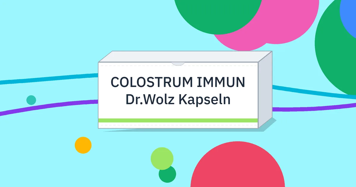 Symbolbild: Packung mit der Aufschrift COLOSTRUM IMMUN Dr.Wolz Kapseln (PZN 00038824) – Verfügbarkeit und Bezug in Apotheken in Frankfurt am Main