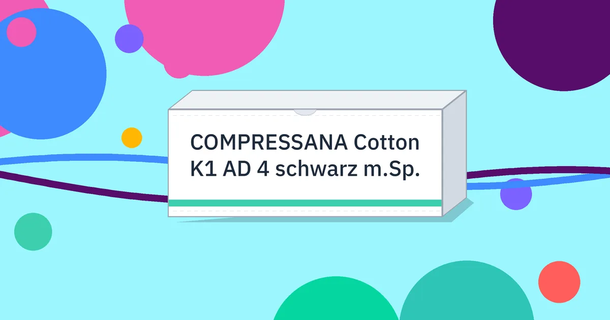 Symbolbild: Packung mit der Aufschrift COMPRESSANA Cotton K1 AD 4 schwarz m.Sp. (PZN 10215569) – Verfügbarkeit und Bezug in Apotheken in Frankfurt am Main
