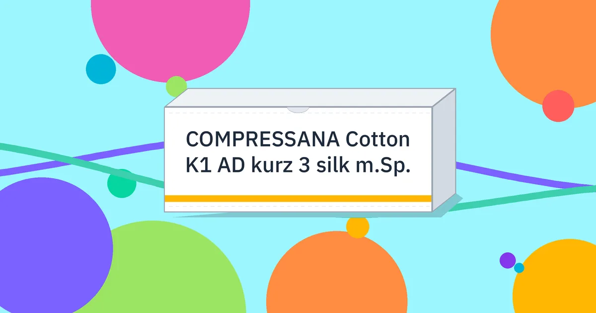 Symbolbild: Packung mit der Aufschrift COMPRESSANA Cotton K1 AD kurz 3 silk m.Sp. (PZN 10215807) – Verfügbarkeit und Bezug in Apotheken in Frankfurt am Main